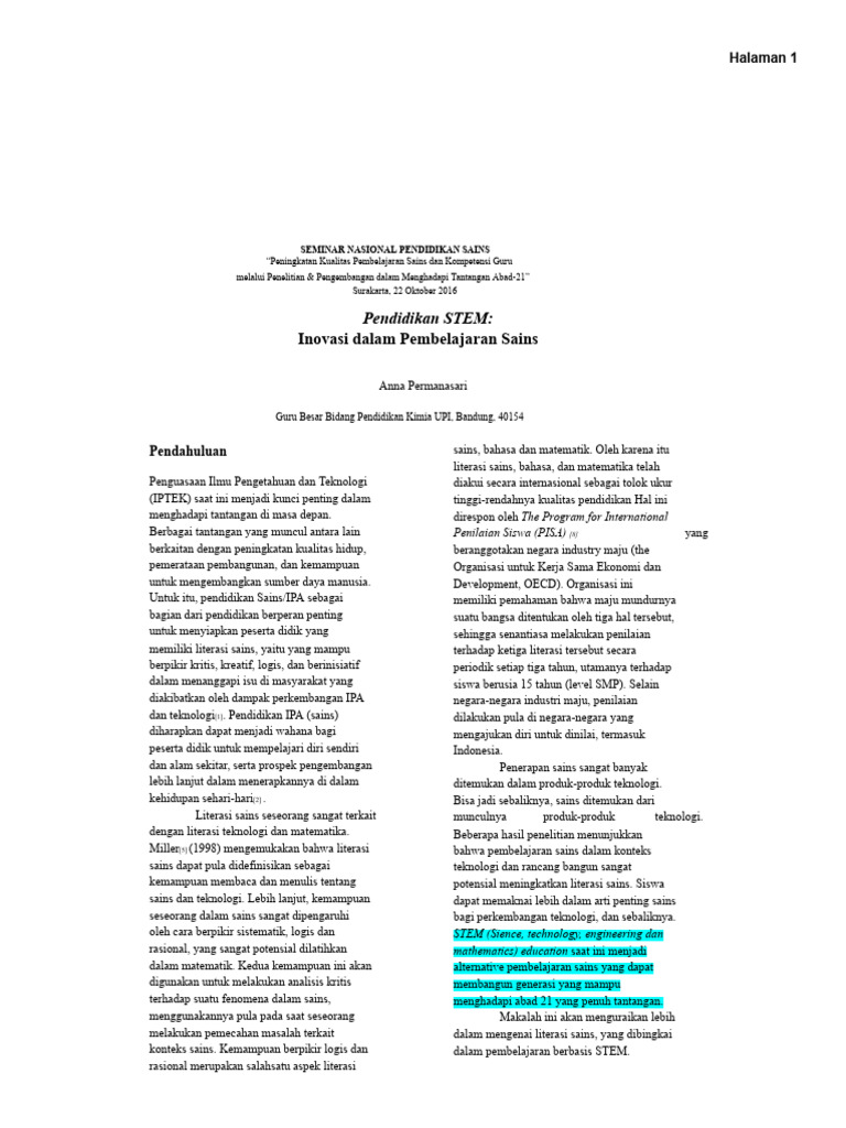 Arti Penting Literasi STEM dalam Sains | PDF | Ilmu Sosial | Sejarah