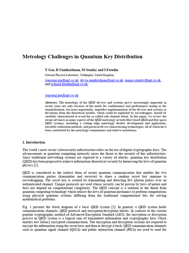 IOP - QKD - Metrology Challenge - Final | PDF | Fiber Optic ...