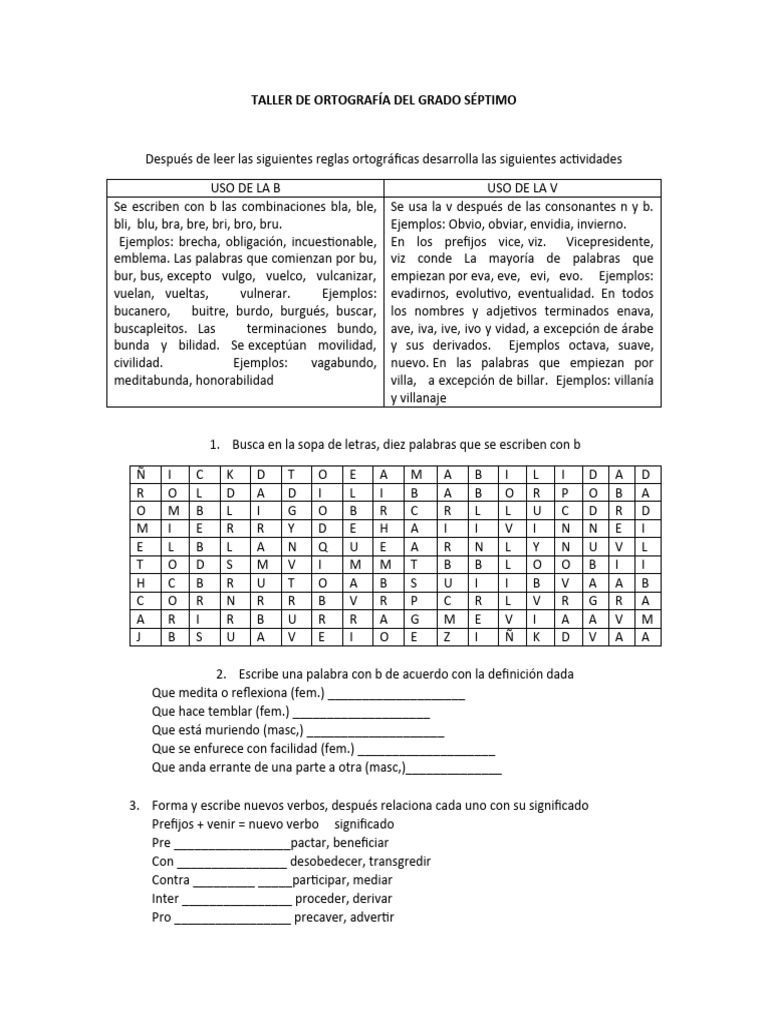 Taller de Ortografía Del Grado Séptimo | PDF | Morfología | Unidades ...