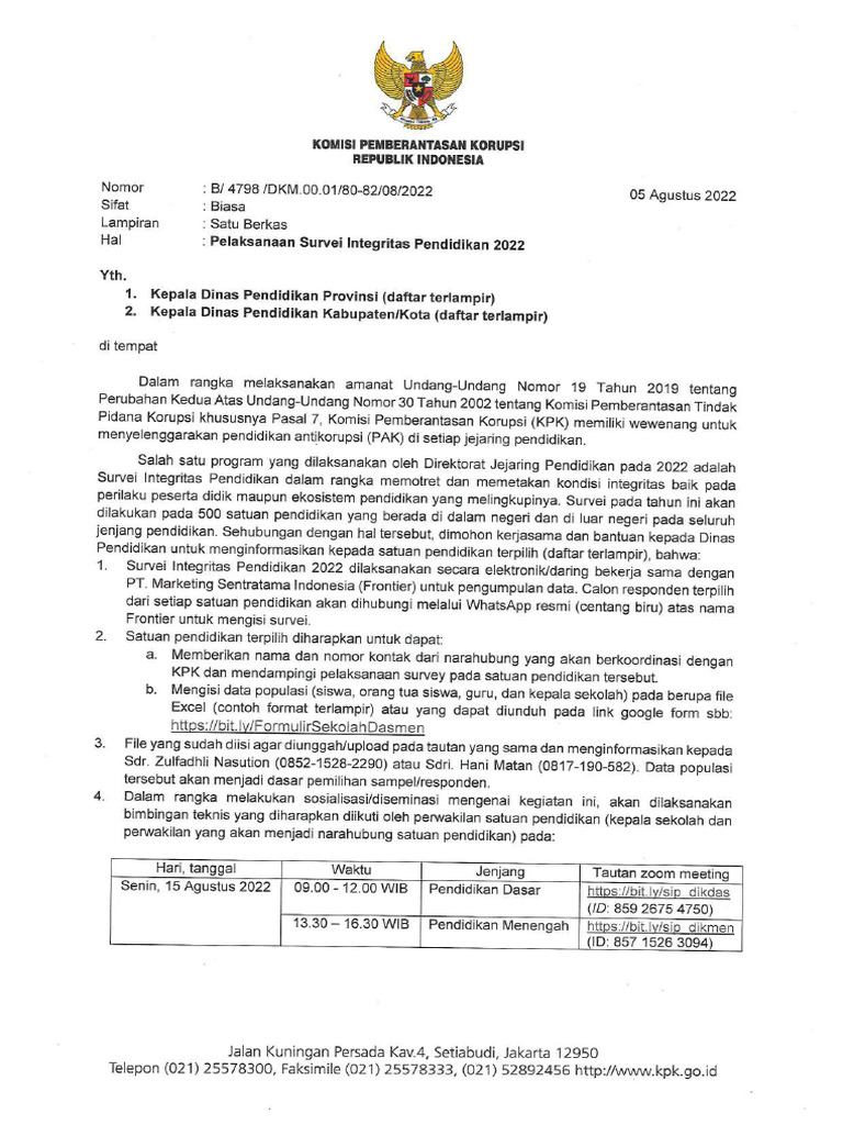 B 4798 - Dinas Pendidikan - Pelaksanaan SIP 2022 | PDF
