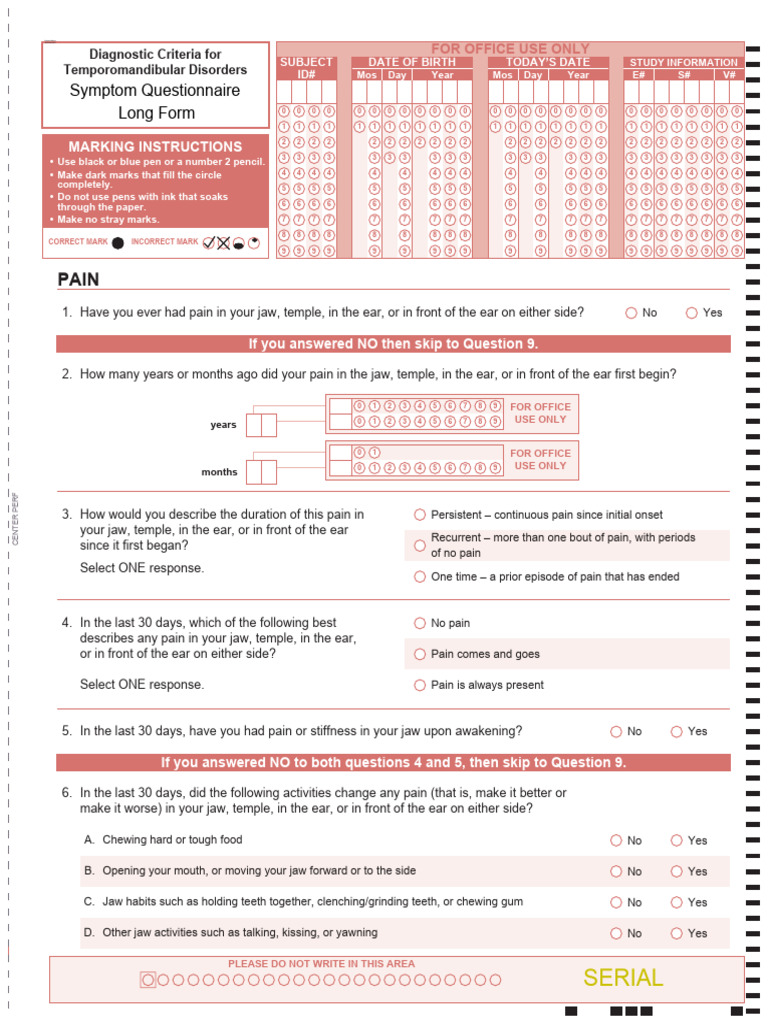 DC-TMD Symptom Questionnaire Long Form - Impact Study - 2012 | PDF ...