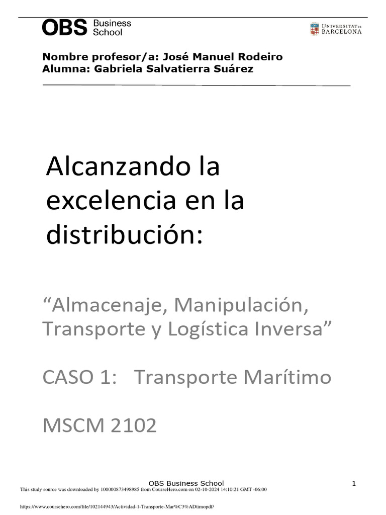 Actividad 1 Transporte Mar Timo PDF | PDF | Transporte | Logística
