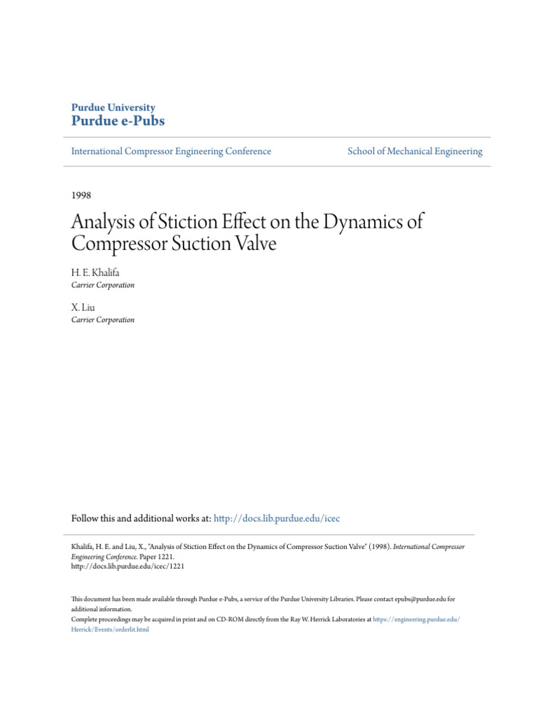 Analysis of Stiction Effect On The Dynamics of Compressor Suction Valve ...