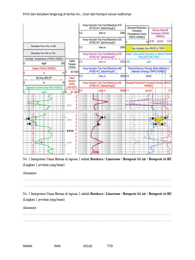 10 PTR Pertemuan 10 Tugas Interpretasi Lithology Dan Penentuan Nilai Log | PDF