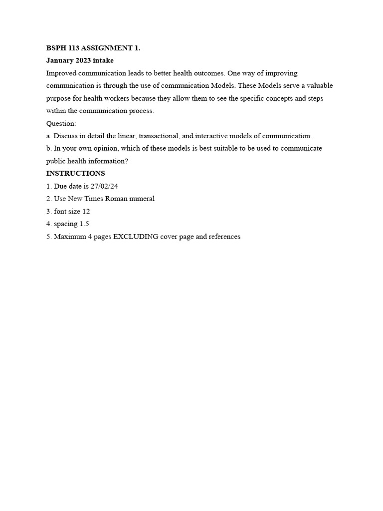 BSPH 113 Assignment 1 | PDF | Business | Career & Growth