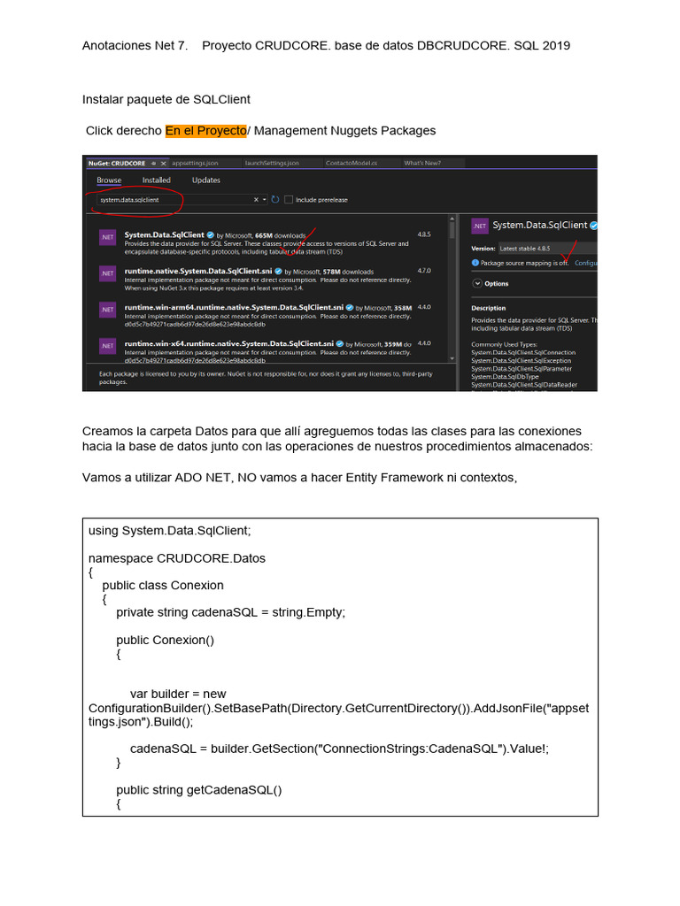 Configuración ADO.NET en CRUDCORE | PDF