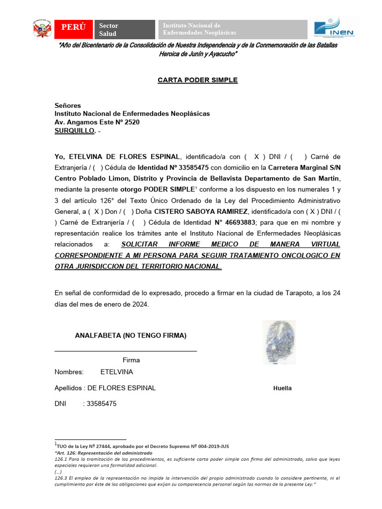Carta Poder Simple para Trámites Médicos | PDF | Ciencias sociales ...