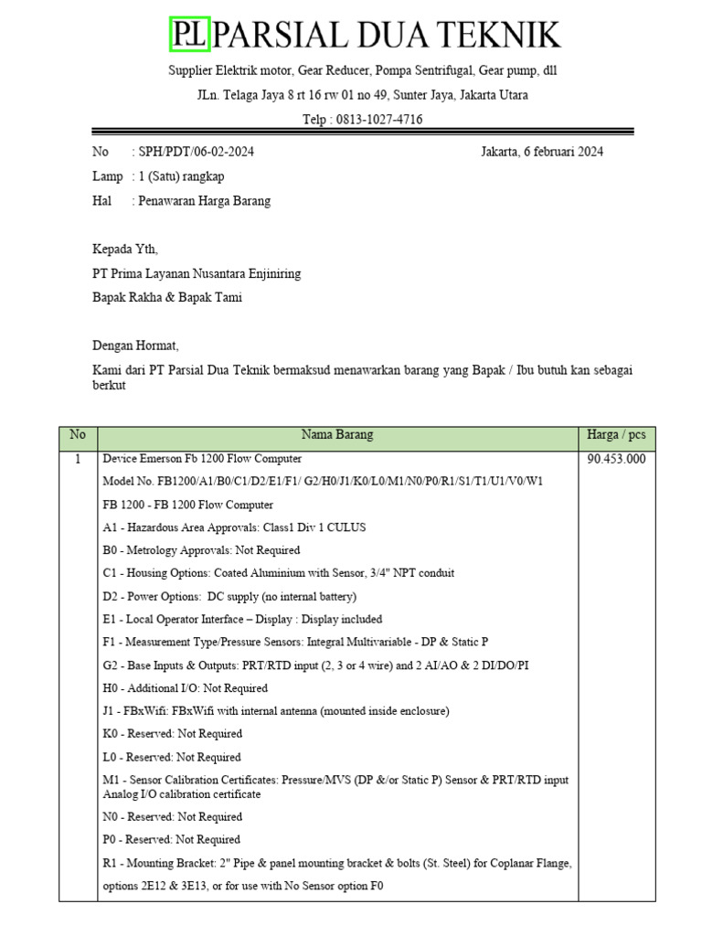SPH PT PLN Enjineering Flow Computer Emerson FB 1200 | PDF | Flow Measurement | Gases