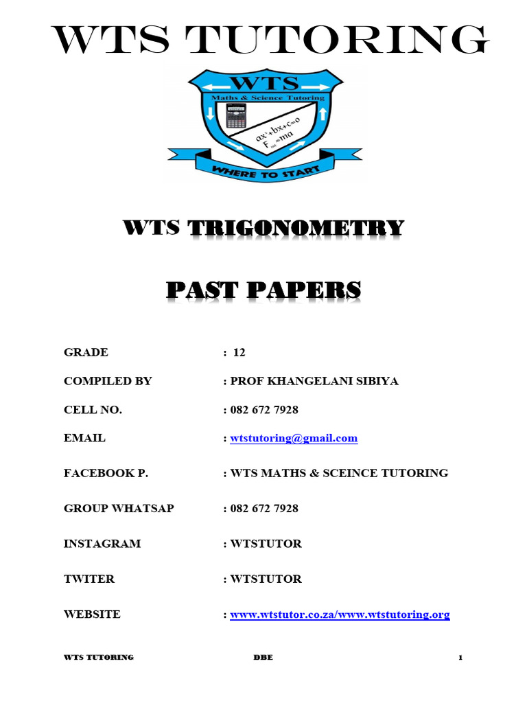 Wts 12 Trigonometry Questions | PDF