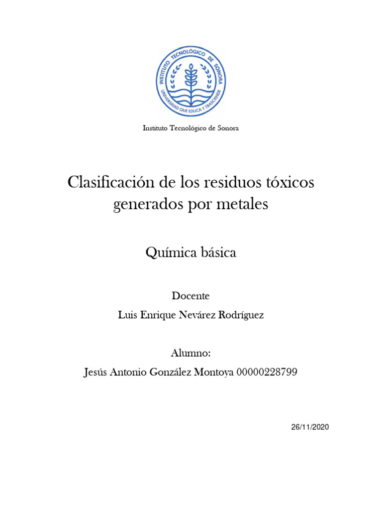 Clasificación de los tóxicos generados por metales | PDF | Rieles ...