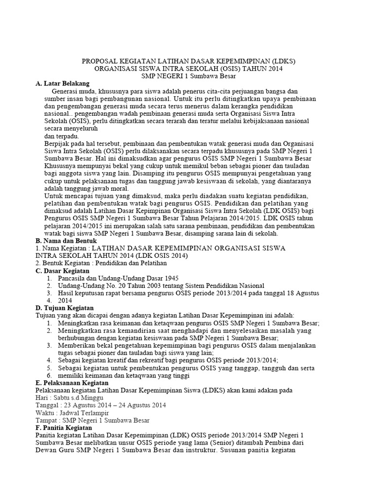 Proposal Kegiatan Latihan Dasar Kepemimpinan | PDF