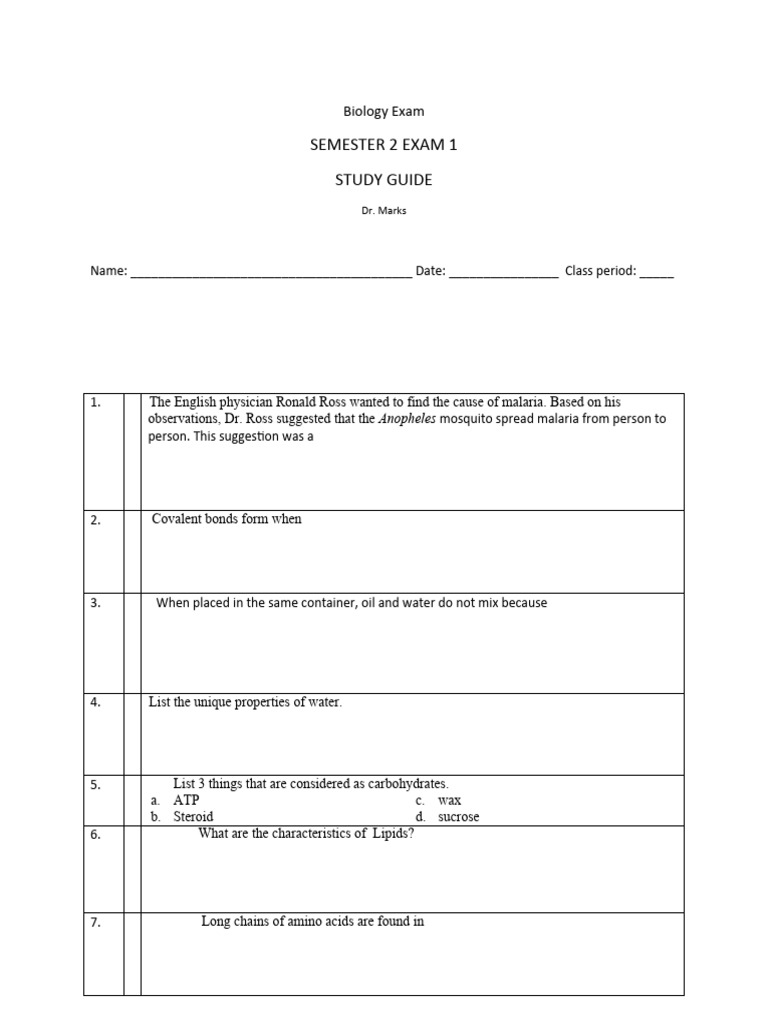 Semester 2 Exam 1 Study Guide | PDF