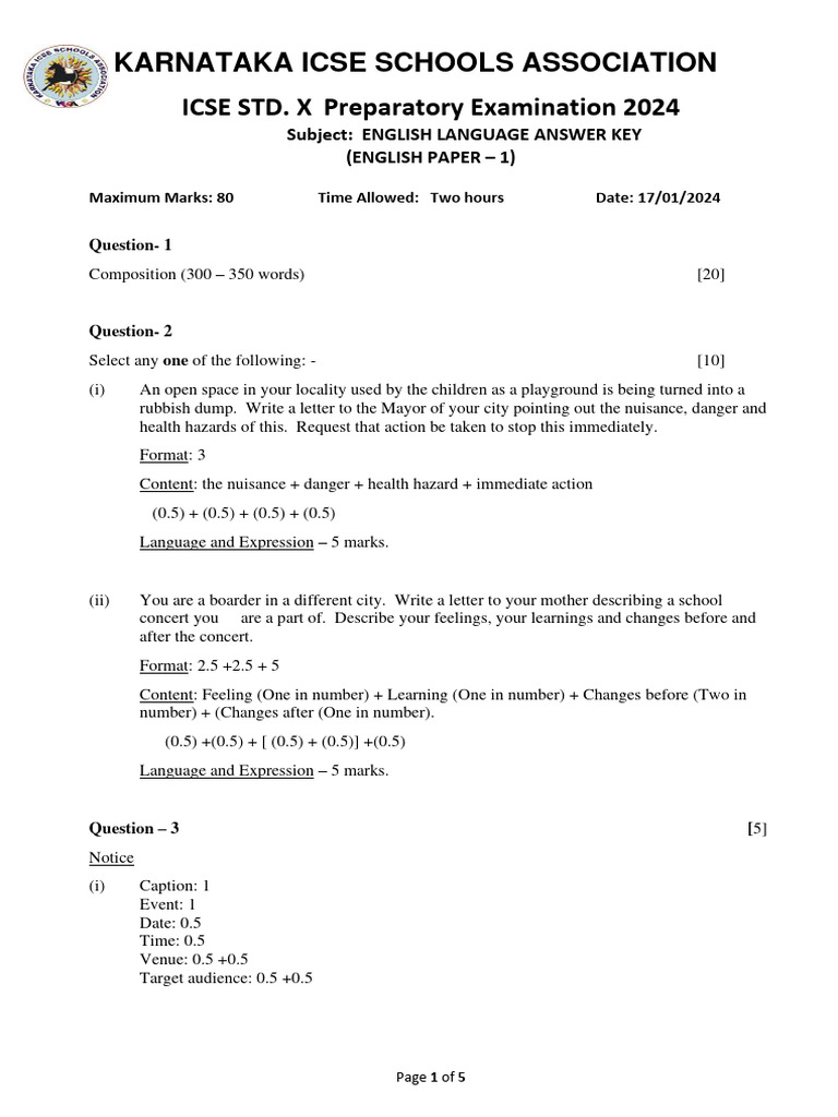 English Language Paper 1 Answer Key 2024 | PDF