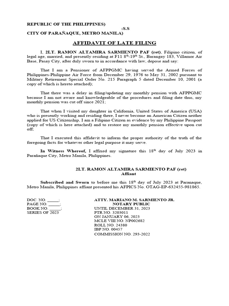 Affidavit of Late Filing 1 | PDF | Social Science | Law