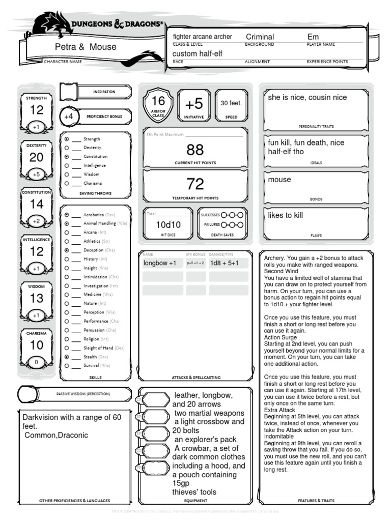 Petra & Mouse DND Character | PDF