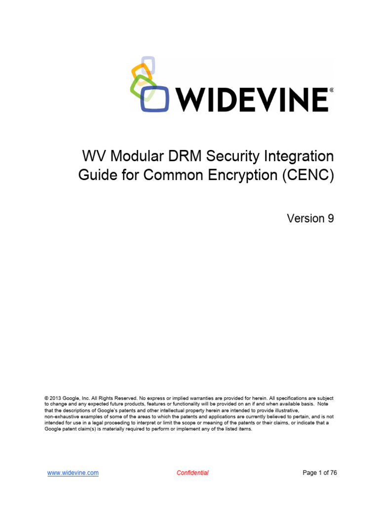 Widevine Modular DRMSecurity Integration Guidefor CENC | PDF | Key (Cryptography) | Encryption