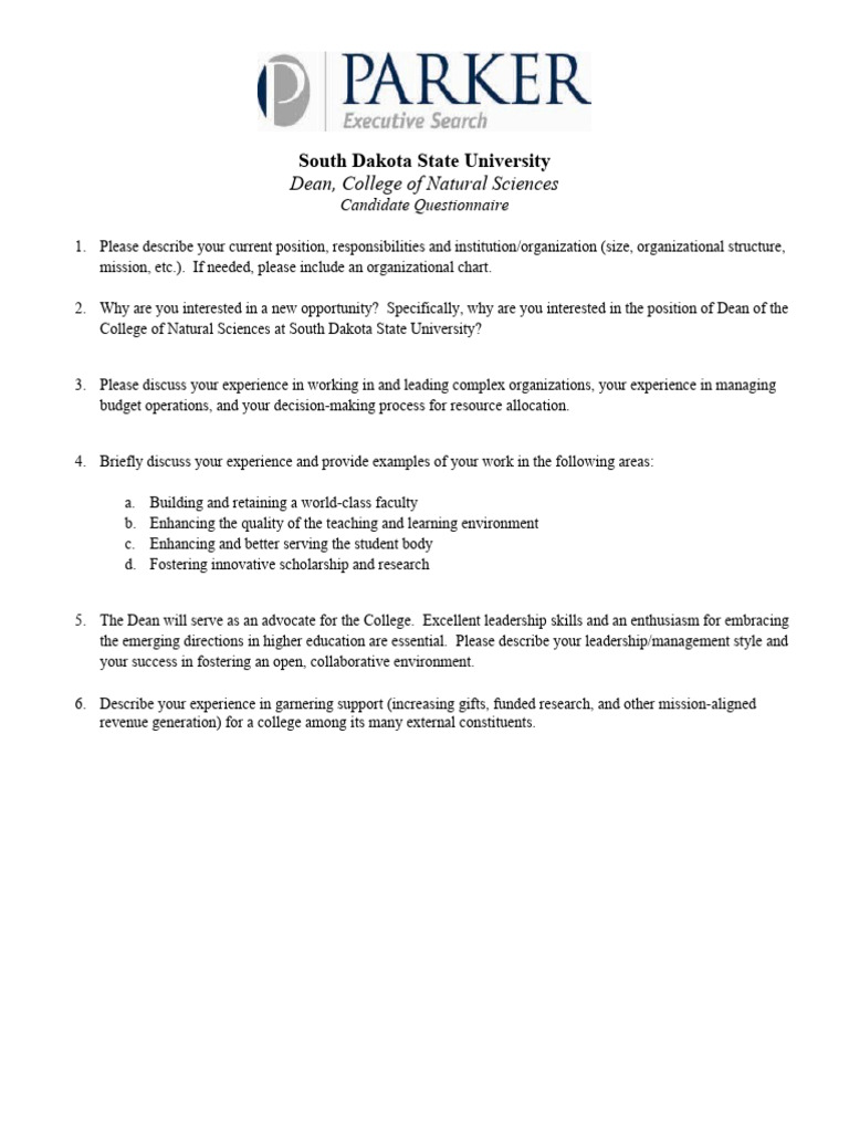 SDSU Dean NaturalSciences Questionnaire | PDF | Career & Growth