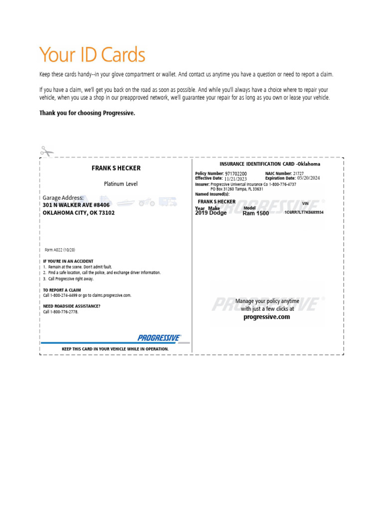 Frank Hecker Insurance Card | PDF | Service Industries | Wheeled Vehicles