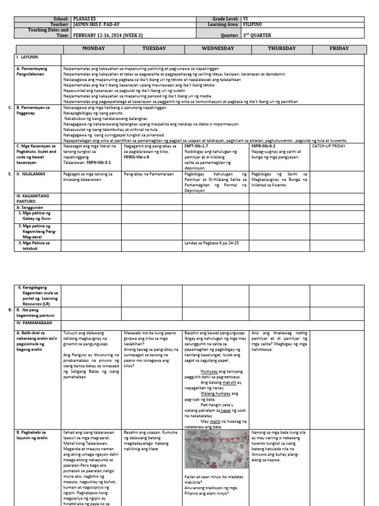 DLL - Filipino 6 - Q3 - W3 | PDF