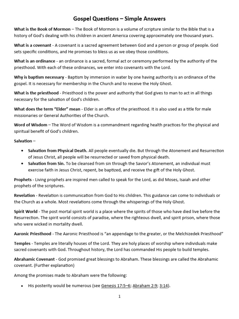 What Questions | PDF | Baptism | The Church Of Jesus Christ Of Latter ...