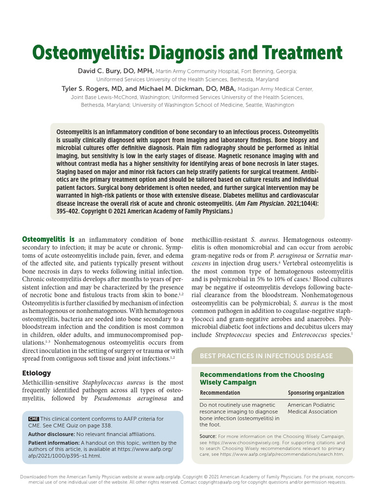 Osteomyelitis: Diagnosis and Treatment | PDF | Medical Imaging | Magnetic Resonance Imaging