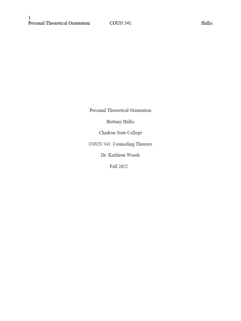Personal Theoretical Orientation | PDF | Psychotherapy | School Counselor