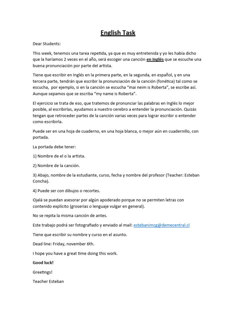 English Task 8° November 2nd | PDF