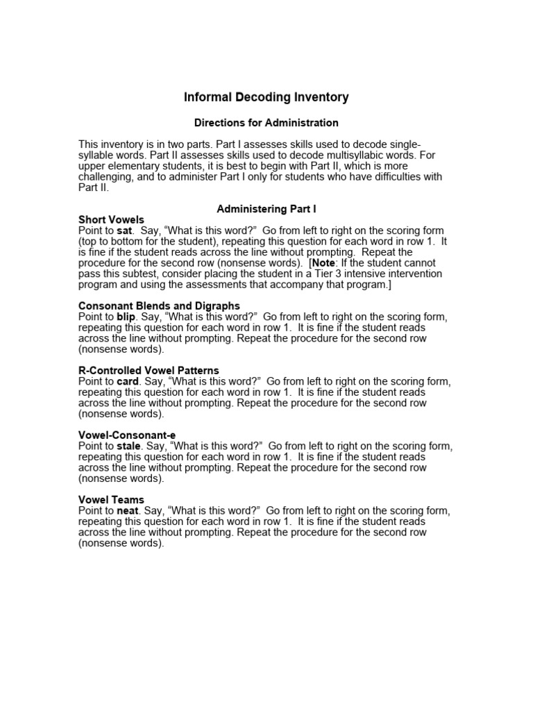 Informal Decoding Inventory Final-2 | PDF | Word | Syllable