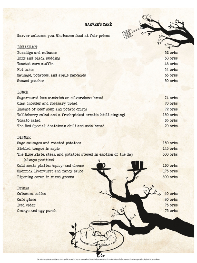 Garver_s Cafe Menu | PDF | Sausage | Coffeehouse