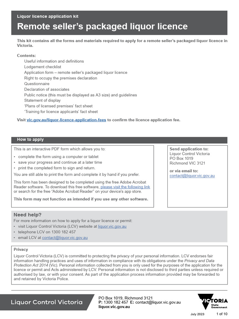 Remote Sellers Packaged Liquor Application Kit | PDF | License ...