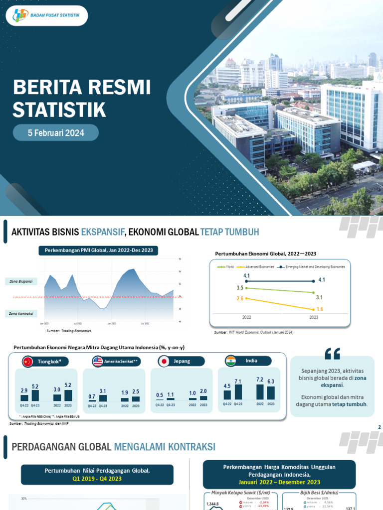 Materi Presentasi Berita Resmi Statistik (BRS) BPS Pusat Tanggal 5 Februari 2024 | PDF