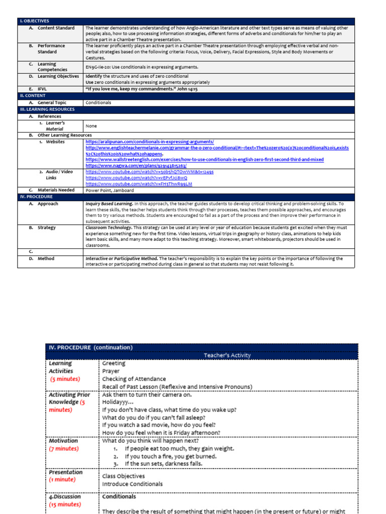 Lesson Plan Zero Conditionals | Download Free PDF | Learning | Teachers