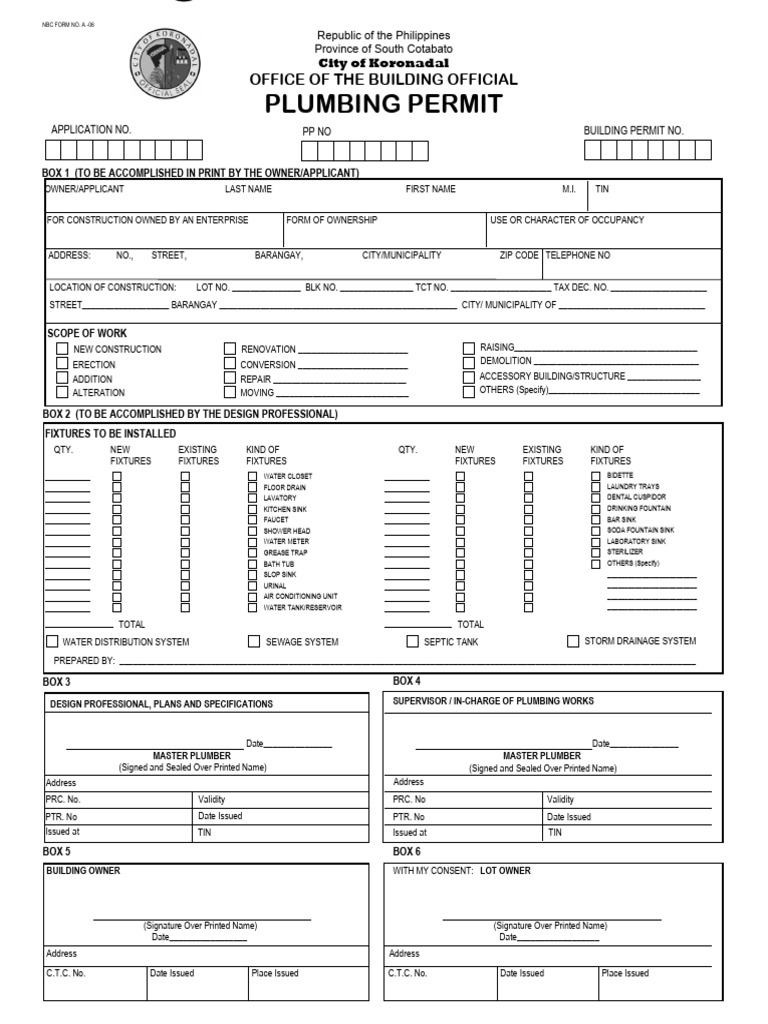 Plumbing Permit Application Form | PDF | Plumbing | Sink
