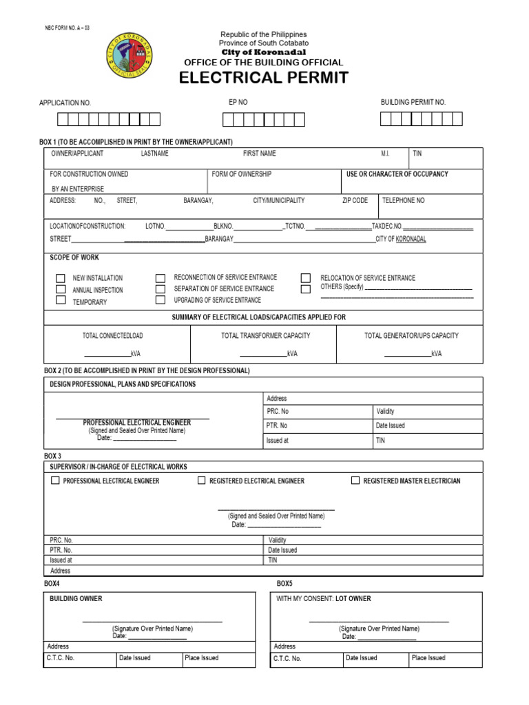Koronadal City Electrical Permit Application | PDF