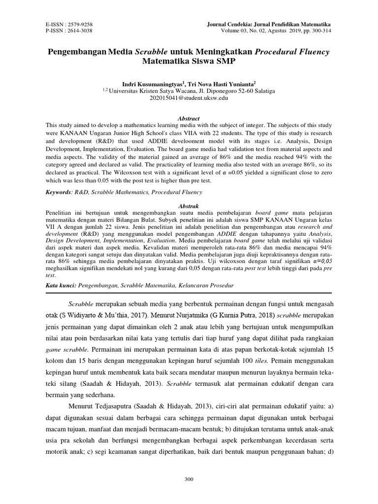 Pengembangan Media Scrabble Untuk Meningkatkan Procedural Fluency ...