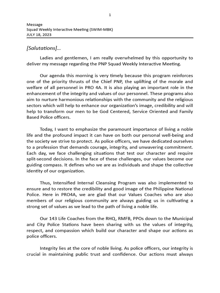 Mock Speech | PDF | Compassion | Integrity