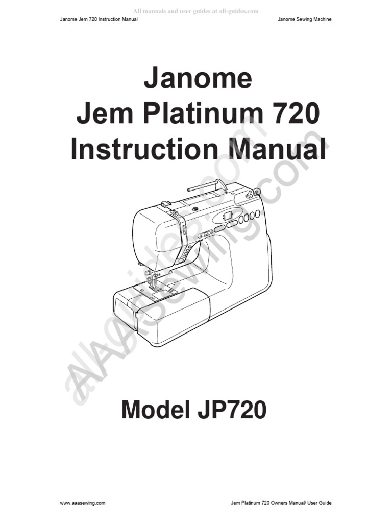 Janome Jem Platinum 720 Sewing Machine Instruction Manual | PDF ...