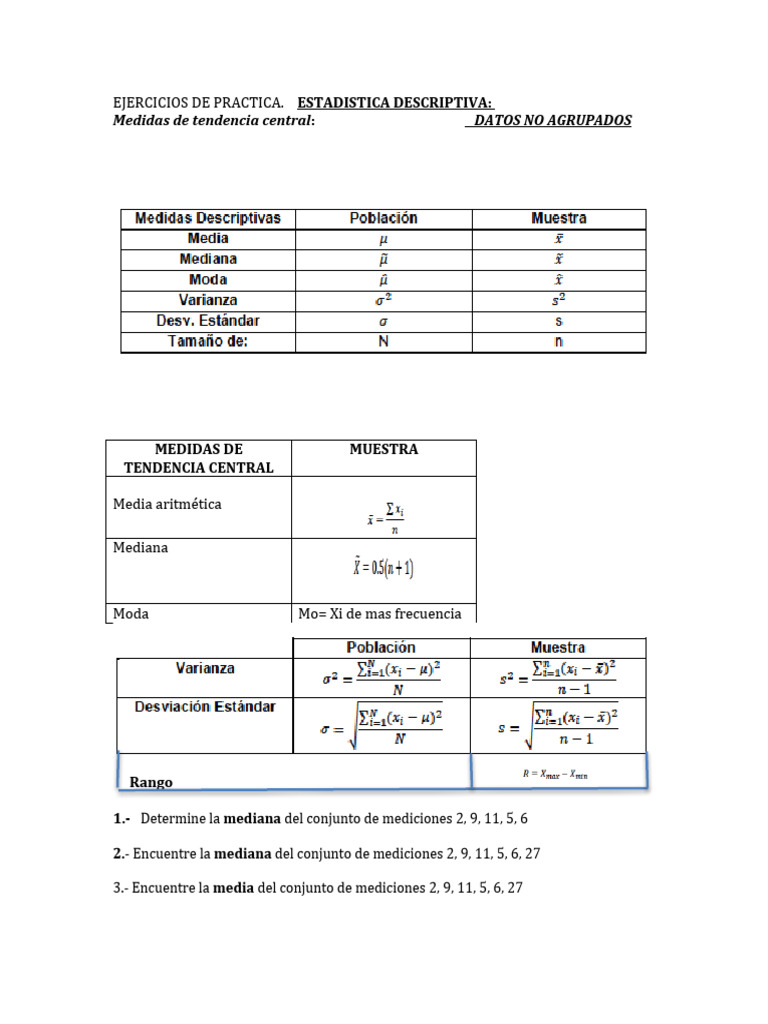 FORMULARIO Datos NO AGRUPADOS | PDF | Media | Modo (Estadísticas)