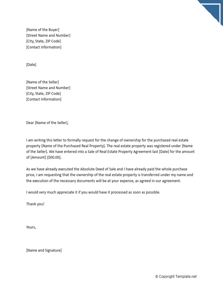 Letter of Request For Change of Ownership | PDF | Law