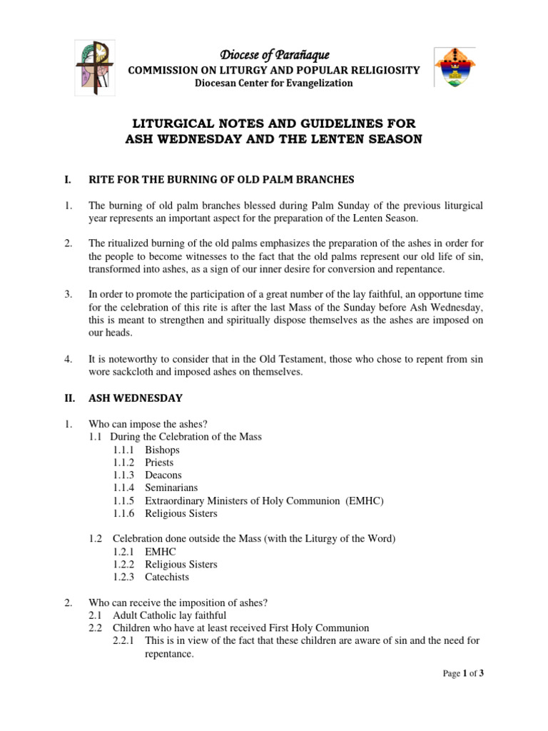 Cir 2024-007 - Liturgical Notes & Guidelines For Ash Wednesday & The ...