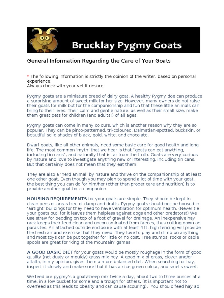 Pygmy Goat Factsheet | PDF | Goat | Vaccines