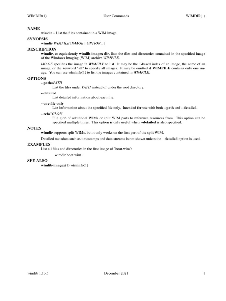 WIMDIR Command: List WIM Image Files | PDF | Computers