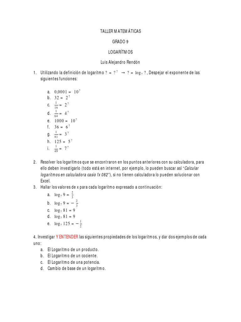Cálculo de Logaritmos en Grado 9 | PDF