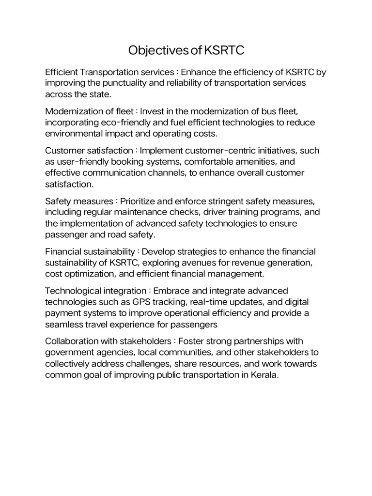 Objectives of KSRTC | PDF