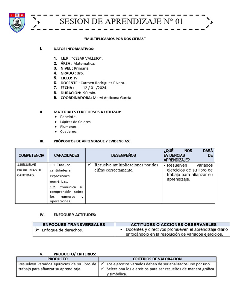 SESION MODELO MAT | PDF | Aprendizaje | Modificación de comportamiento
