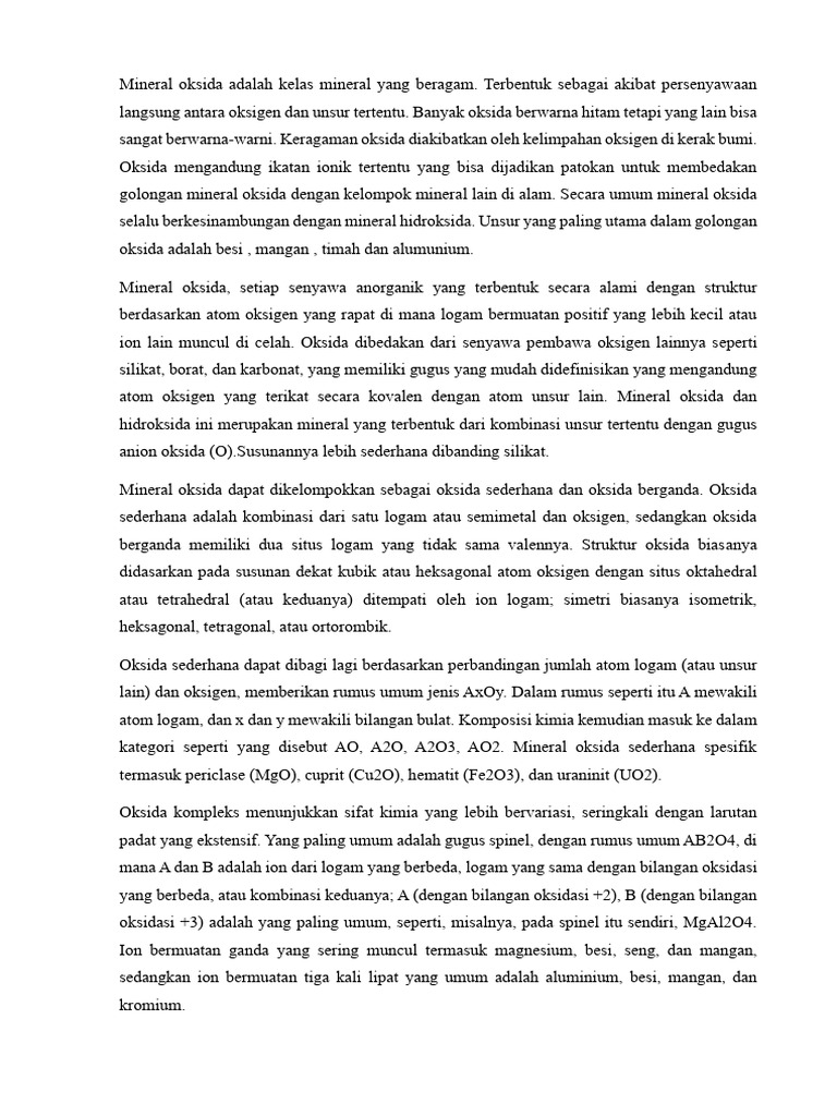 Tugas 1 Endmin (Ringkasan Mineral Oksida) | PDF