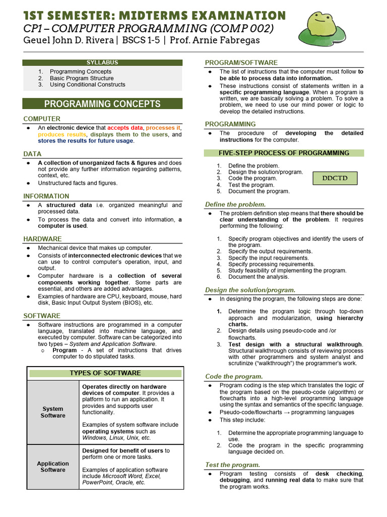 Cp1 Reviewer 1stsemmid Pdf Programming Computer Program 9300