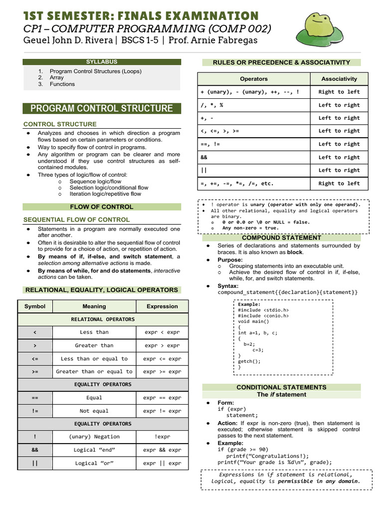 CP1 Reviewer 1stfinals Full | PDF | Control Flow | Parameter (Computer Programming)