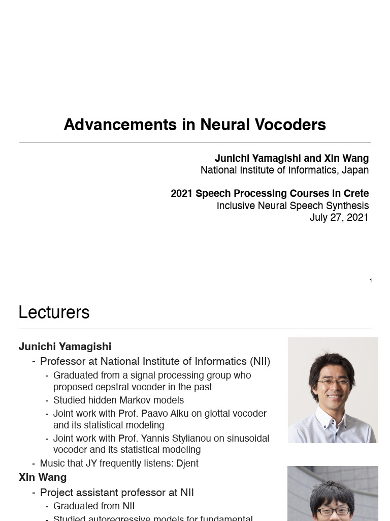Neural Vocoders Overview by Junichi Yamagishi | PDF ...