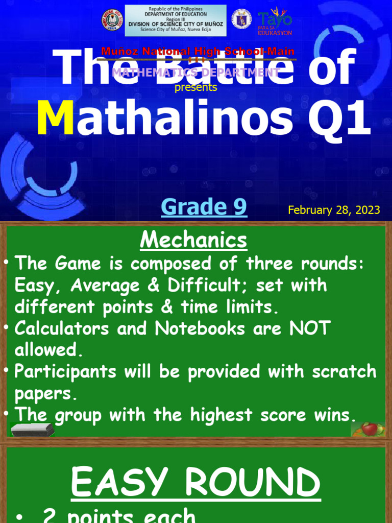 Battle of Mathalino's Grade 9 2023 - STE | PDF | Quadratic Equation ...